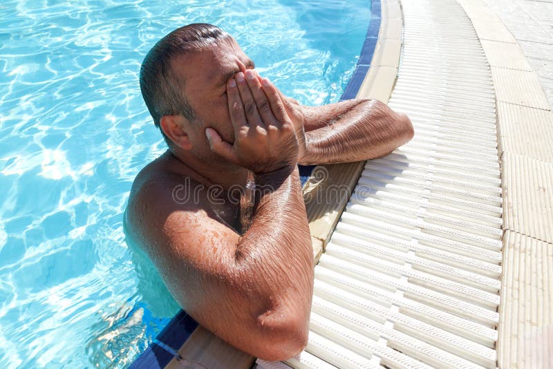 MAN IN THE POOL stock photo. Image of alone, summertime - 43217718
