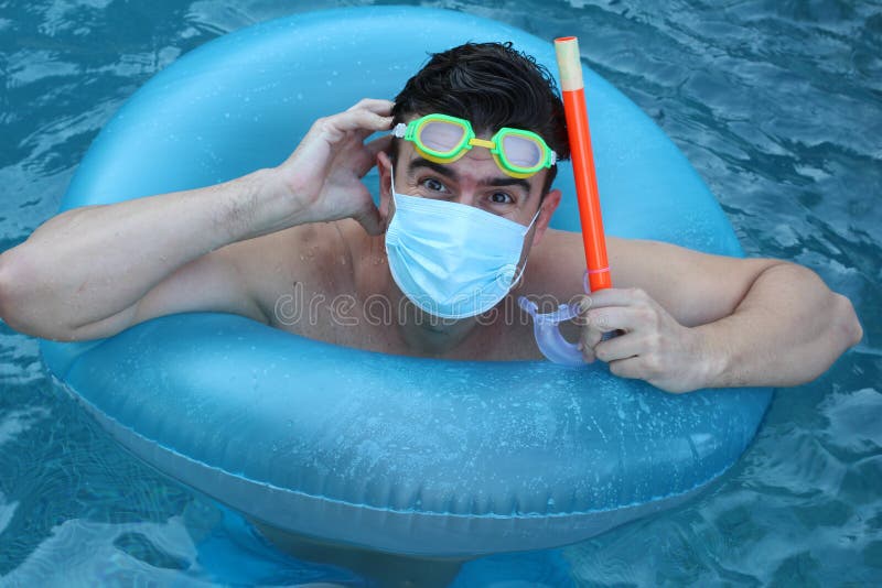 Man in the Pool with Surgical Mask Stock Photo - Image of nonsense ...