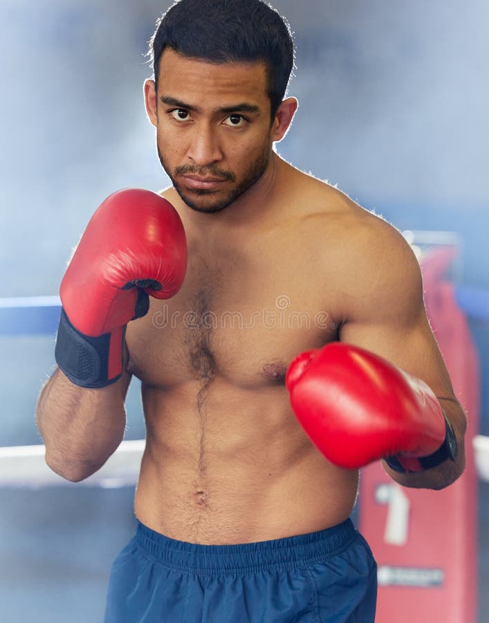 Man, Portrait and Boxer with Gloves in Ring for Training, Workout and ...
