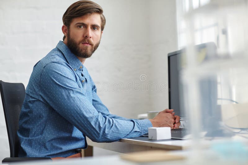 Man, Portrait and Computer for Worker Administration in Office, Company ...
