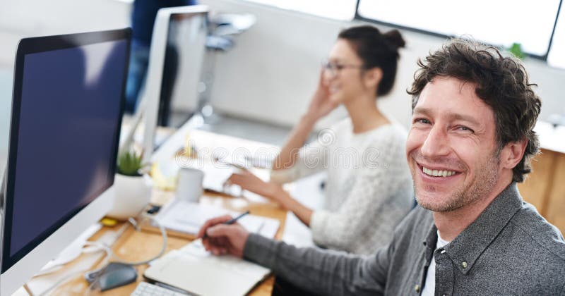 Man, Portrait and Creative Agency in Office with Computer for Internet ...
