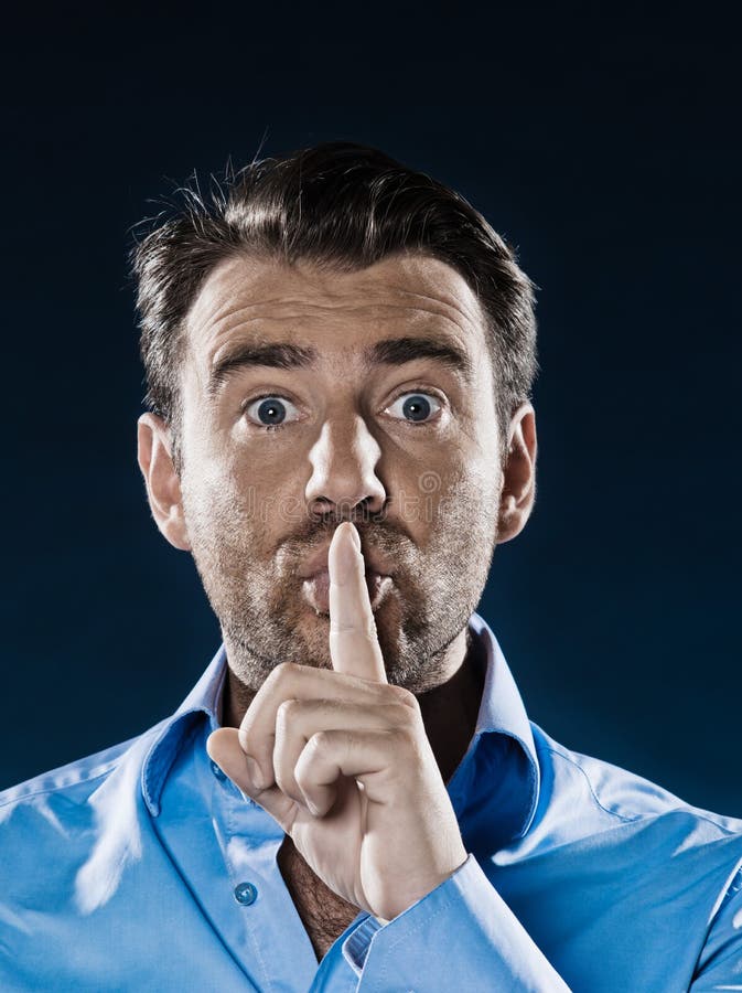 Hush Sign Showed by Young Man at Gray Studio Background Stock Photo ...