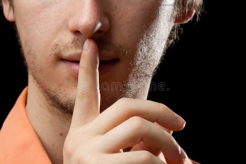 Man Portrait Saying Silence Stock Image - Image of person, hands: 12712461