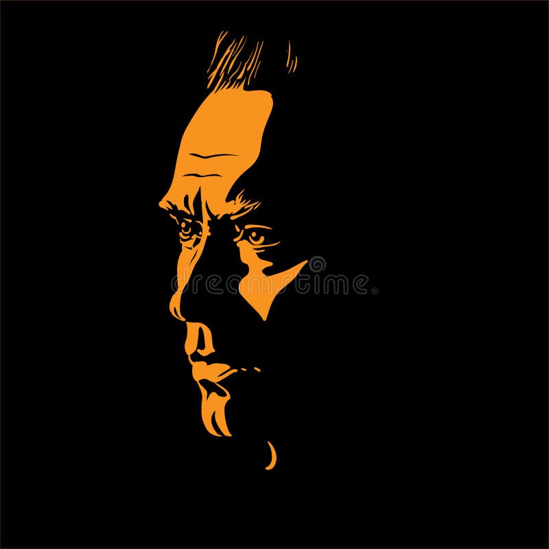 Man Portrait Silhouette in Backlight. Contrast Face. Illustration ...