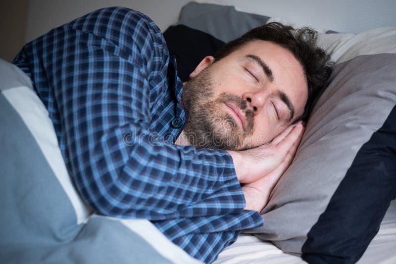 Man Portrait Sleep Comfortable and Feeling Good Stock Photo - Image of ...