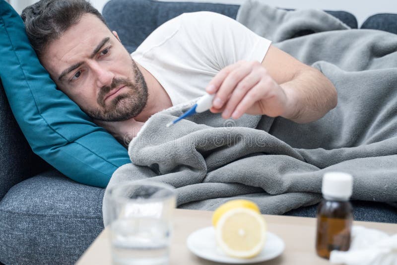 Man Portrait Suffering Cold and Flu at Home Stock Photo - Image of ...