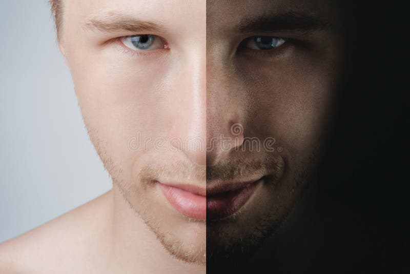 Man Portrait Two Sides Concept Stock Photo - Image of darkness, dark ...