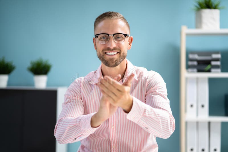 Man Portrait Waving Hello stock photo. Image of person - 256065686