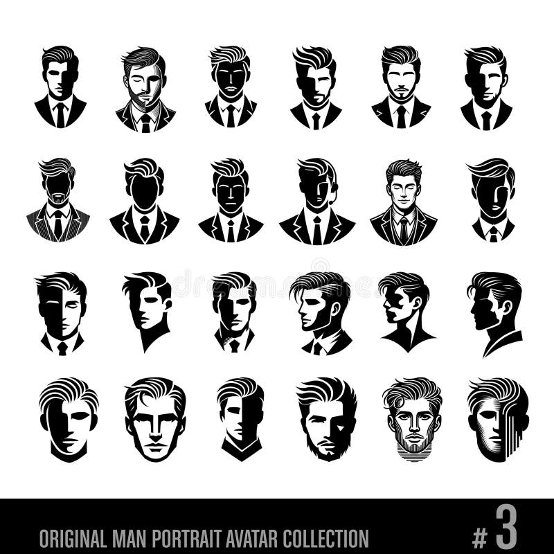 Original Man Portraits, Avatars, Black and White Vector Collection ...