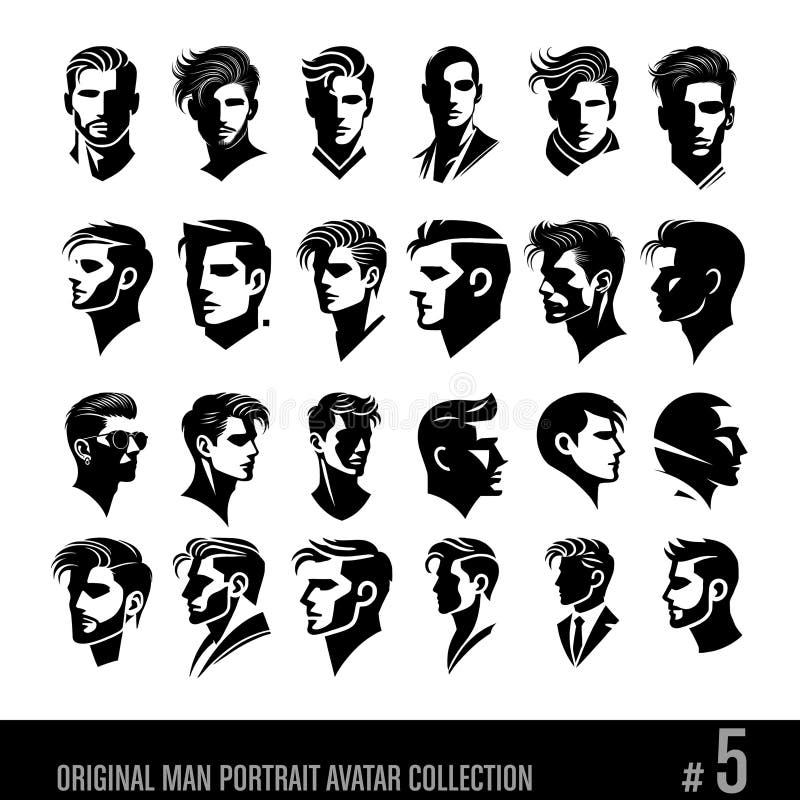 Original Man Portraits, Avatars, Black and White Vector Collection ...