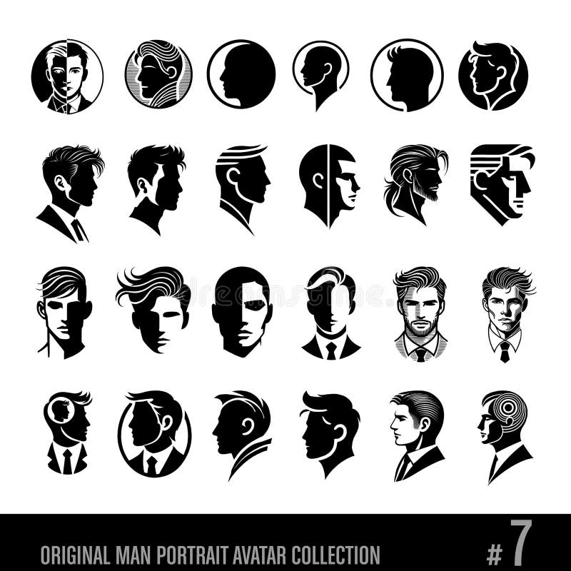 Original Man Portraits, Avatars, Black and White Vector Collection ...