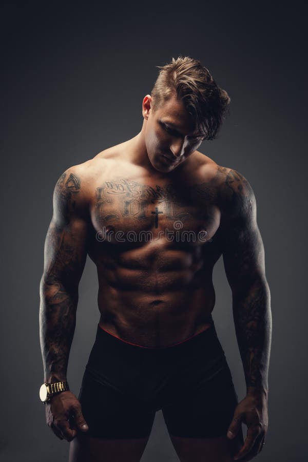 A Man Posing in a Deep Shadows. Stock Image - Image of bodybuilder ...