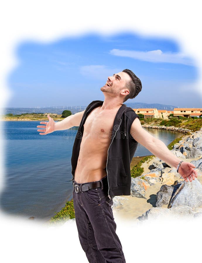 Man Posing Outdoor in Summer Sun Light Stock Image - Image of light ...