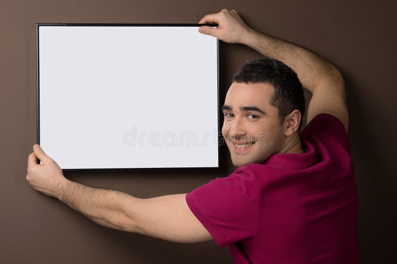 Man with poster. stock photo. Image of holding, shoulder - 32809654