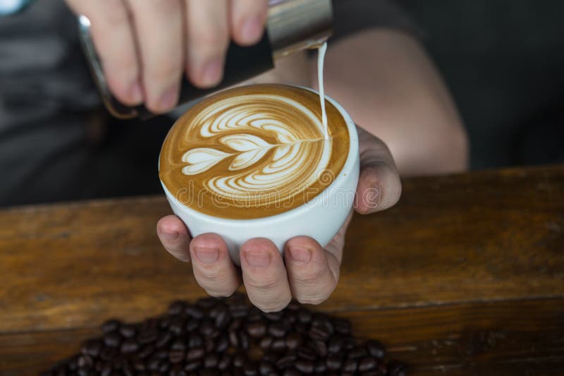 Man Pouring Cream into Coffee Stock Photo - Image of dark, crop: 78596040