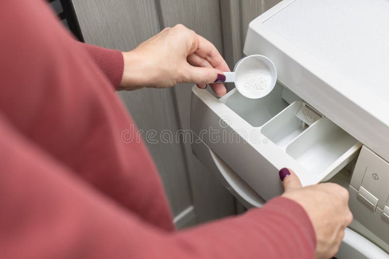 Man Pouring Washing Powder into the Washing Machine Stock Photo - Image ...