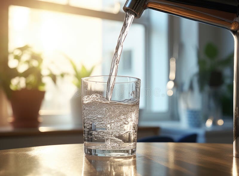 Man Pouring Water into Glass in Kitchen, Closeup. Created with ...