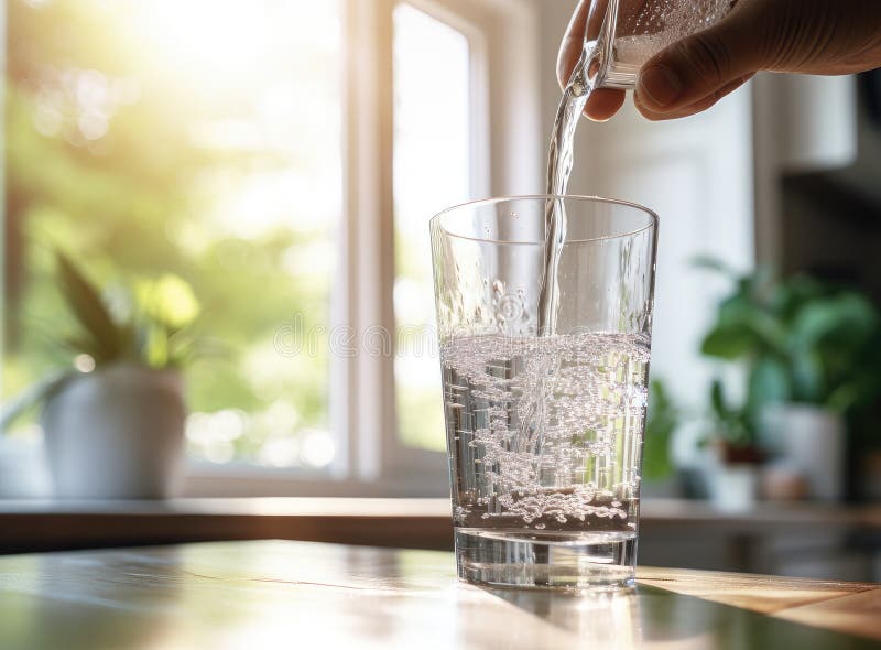 Man Pouring Water into Glass in Kitchen, Closeup. Created with ...