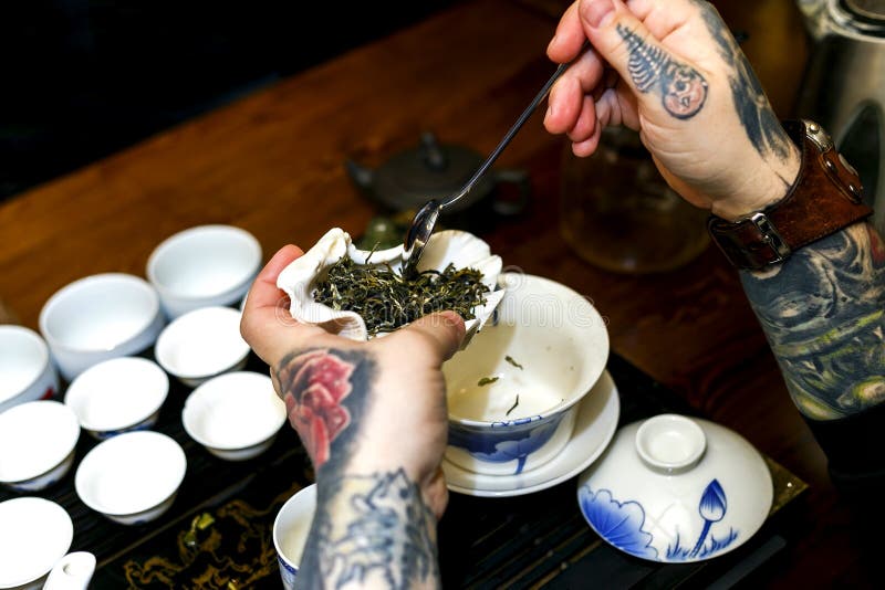 A Man Pours Tea during a Tea Ceremony Stock Image - Image of antique ...
