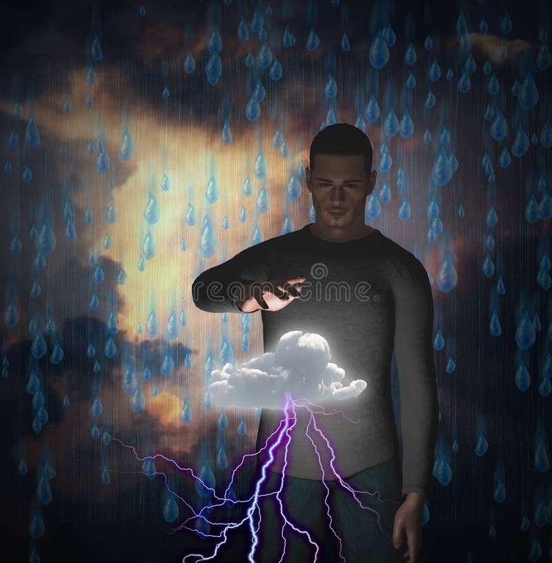 Man with Power Over Raincloud Stock Illustration - Illustration of calm ...