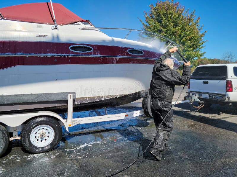 Man Power Washing Power Boat Stock Image - Image of power, trailer ...
