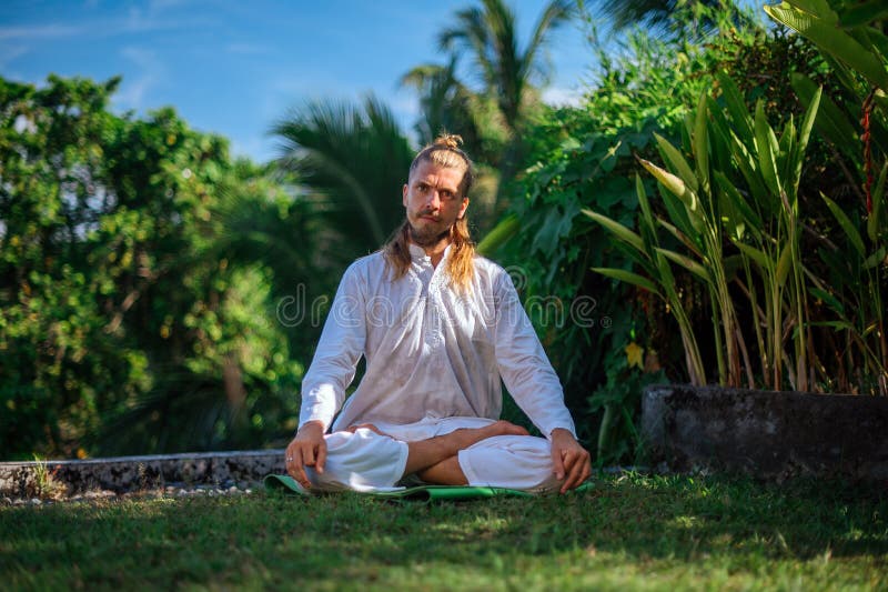 Man Practice Yoga Practice and Meditation Outdoor Stock Photo - Image ...