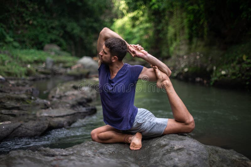 Man Practice Yoga Practice and Meditation Outdoor Stock Image - Image ...