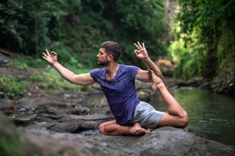 Man Practice Yoga Practice and Meditation Outdoor Stock Image - Image ...
