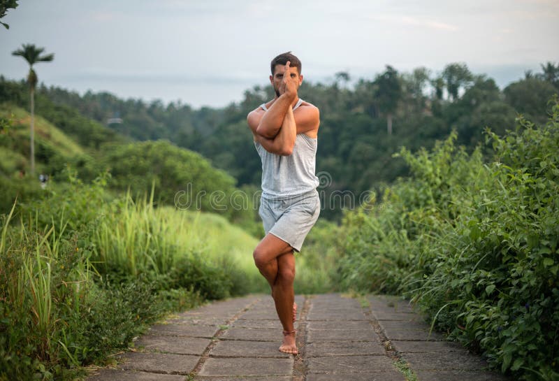 Man Practice Yoga Practice and Meditation Outdoor Stock Image - Image ...