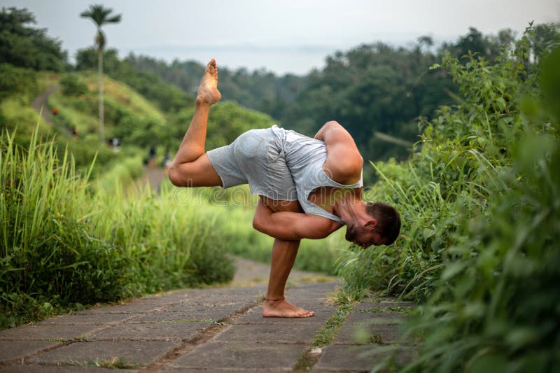 Man Practice Yoga Practice and Meditation Outdoor Stock Image - Image ...