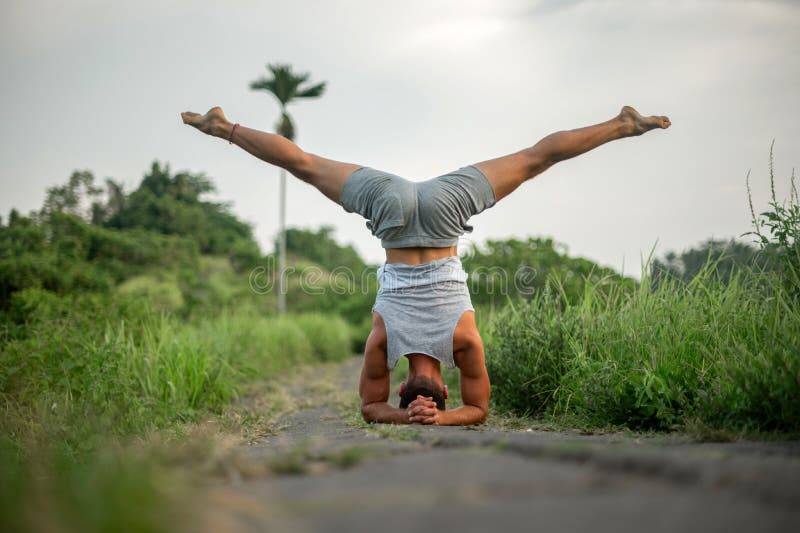 Man Practice Yoga Practice and Meditation Outdoor Stock Photo - Image ...