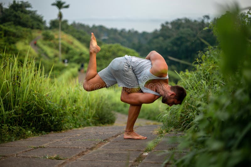 Man Practice Yoga Practice and Meditation Outdoor Stock Photo - Image ...