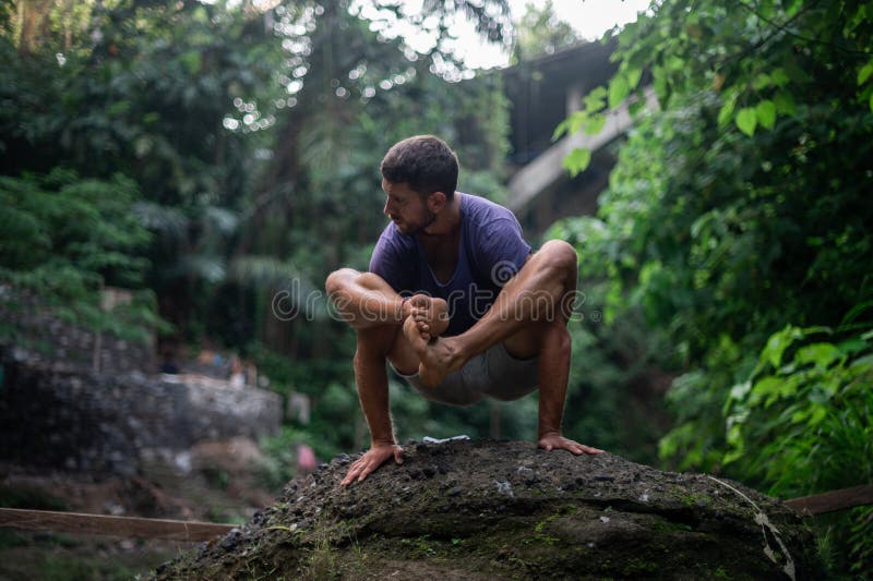 Man Practice Yoga Practice and Meditation Outdoor Stock Image - Image ...