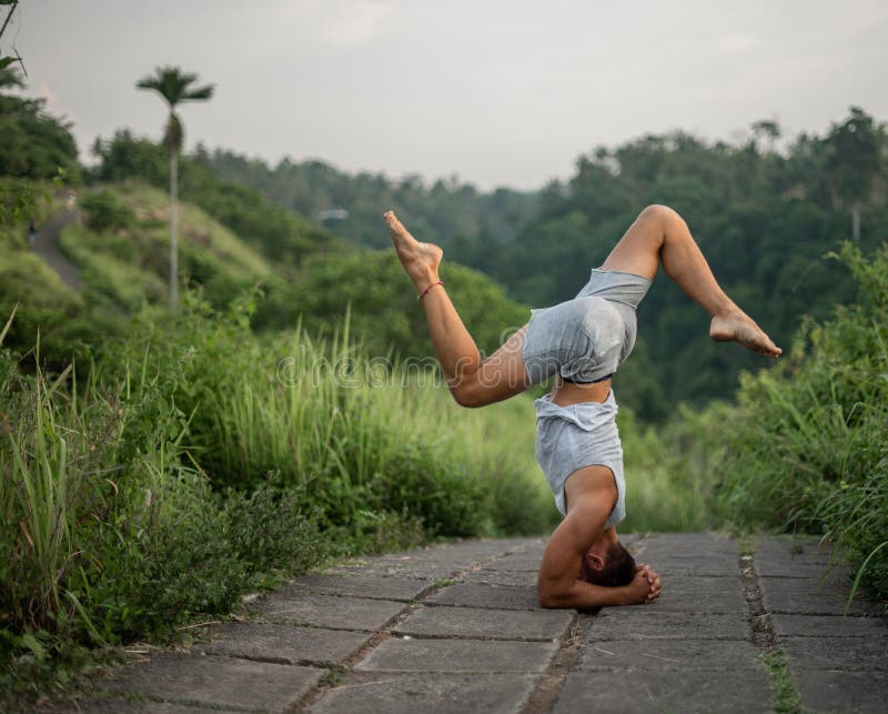 Man Practice Yoga Practice and Meditation Outdoor Stock Photo - Image ...