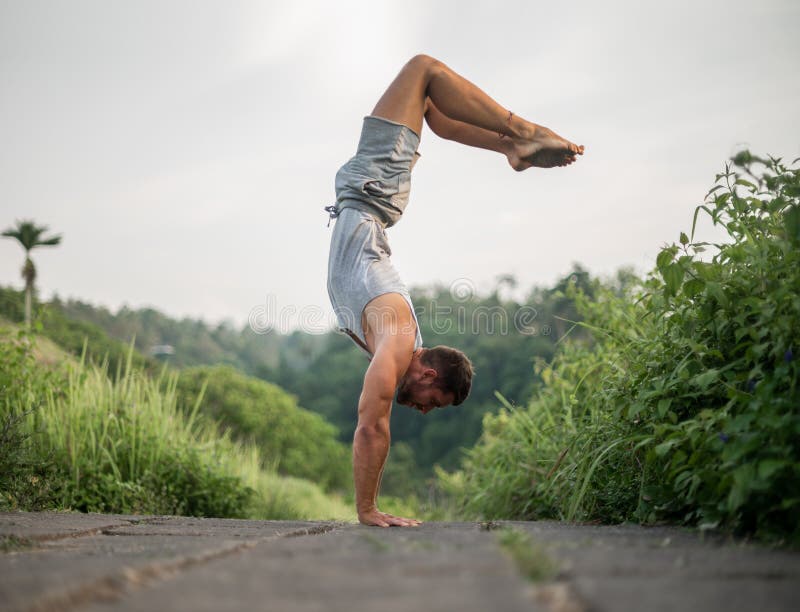 Man Practice Yoga Practice and Meditation Outdoor Stock Image - Image ...