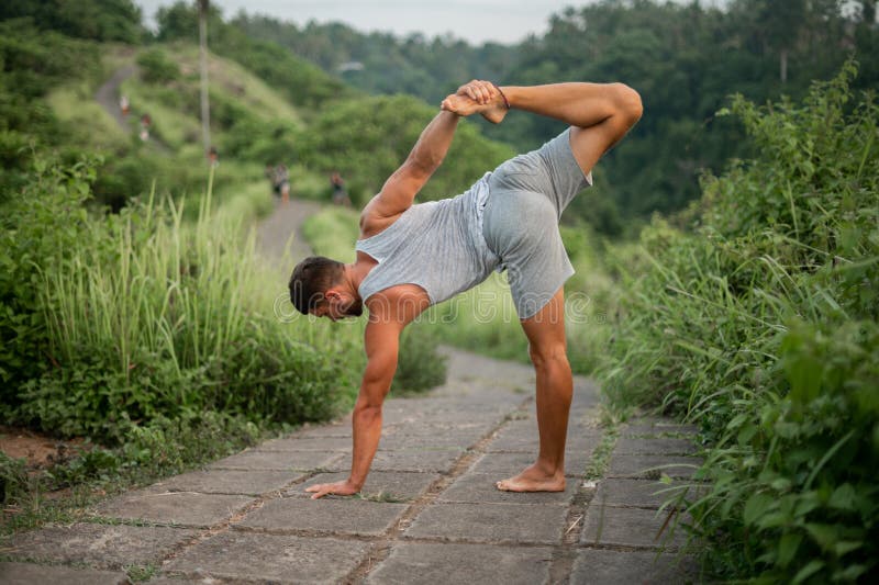 Man Practice Yoga Practice and Meditation Outdoor Stock Photo - Image ...