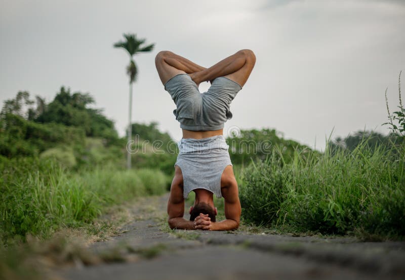 Man Practice Yoga Practice and Meditation Outdoor Stock Photo - Image ...