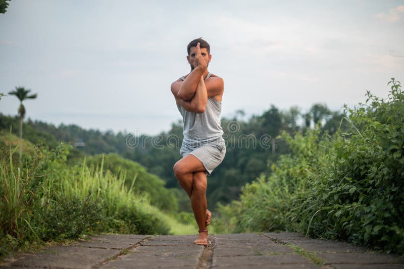 Man Practice Yoga Practice and Meditation Outdoor Stock Image - Image ...