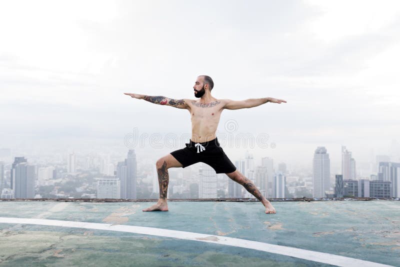 Man Practice Yoga Rooftop Concept Stock Photo - Image of exersice ...