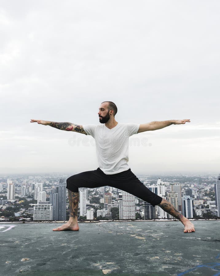 Man Practice Yoga Rooftop Concept Stock Photo - Image of muscle ...