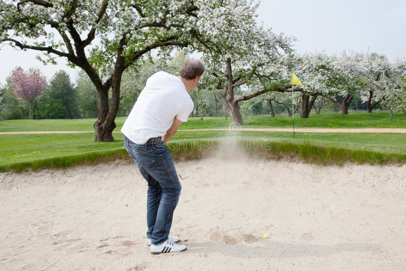 Man Practicing Golf Near Blossoming Orchard Editorial Stock Photo ...