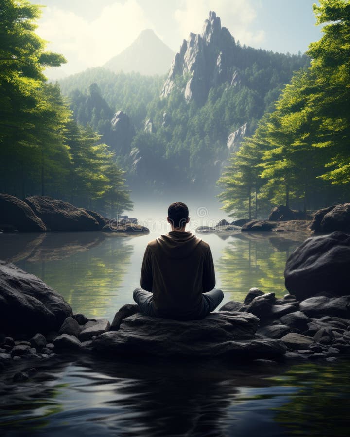 A Man Practicing Mindfulness and Meditation in a Peaceful Natural ...