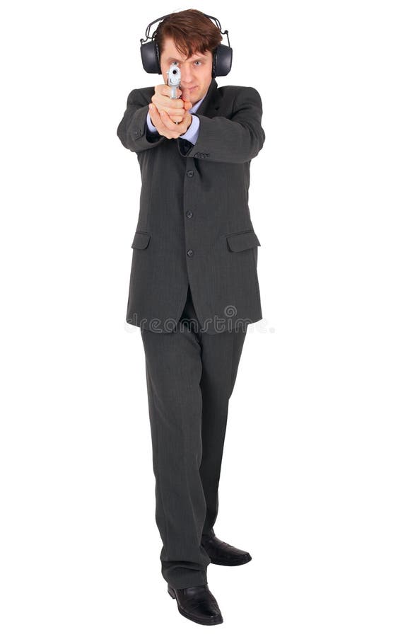 Man Practicing at Shooting Range Firing Gun Stock Photo - Image of suit ...
