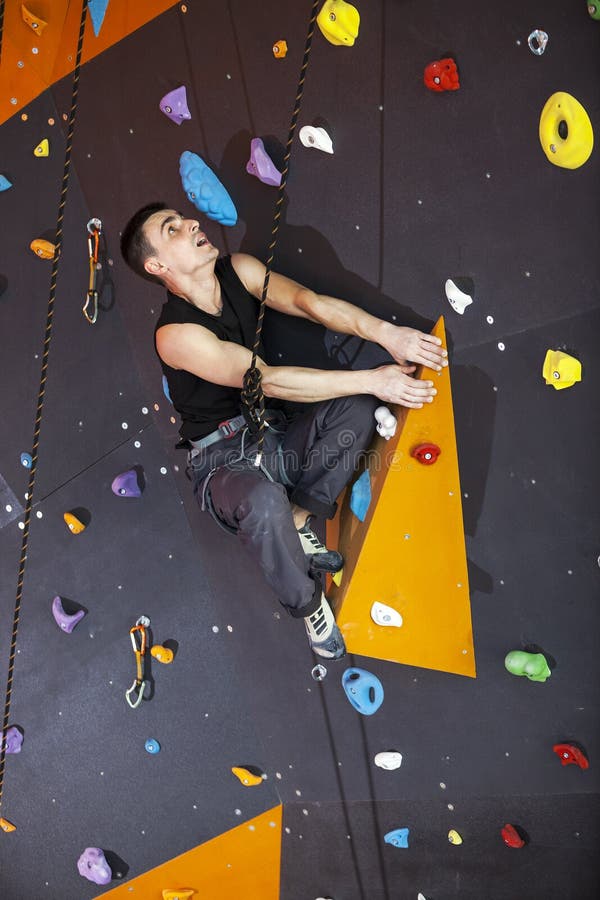 Young Man Practicing Top Rope Climbing Stock Image - Image of leisure ...