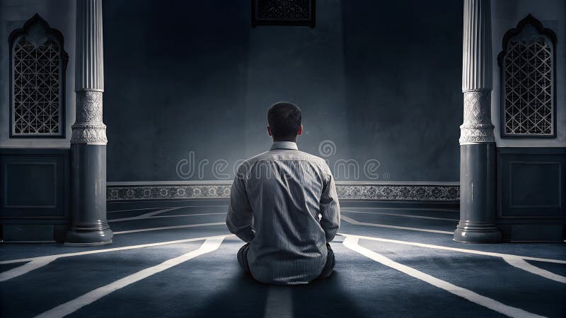 Man in Prayer Position in a Mosque Interior, a Man in Prayer Posture ...