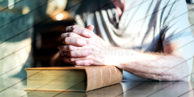 Man Praying Hands on a Bible, Geometric Pattern Stock Photo - Image of ...