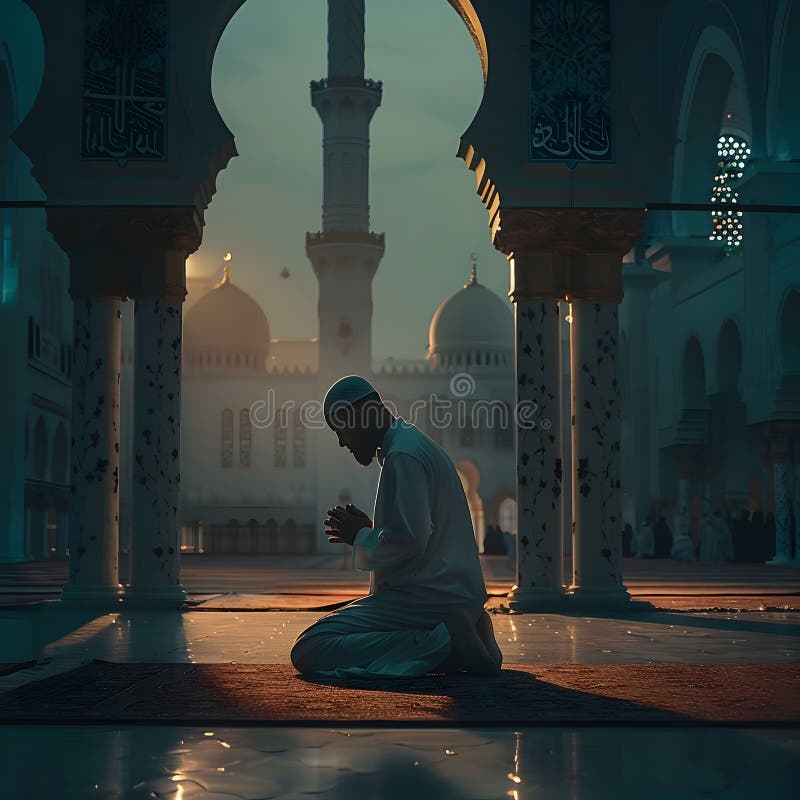 Man Praying in a Mosque stock illustration. Illustration of marble ...