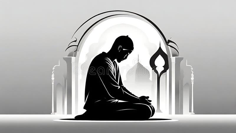 Man Praying Silhouette in Mosque Stock Illustration - Illustration of ...