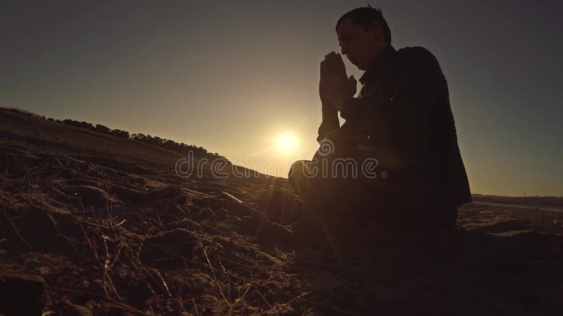Man Praying God Sunset Sitting Sun Silhouette Sunlight the Religion ...