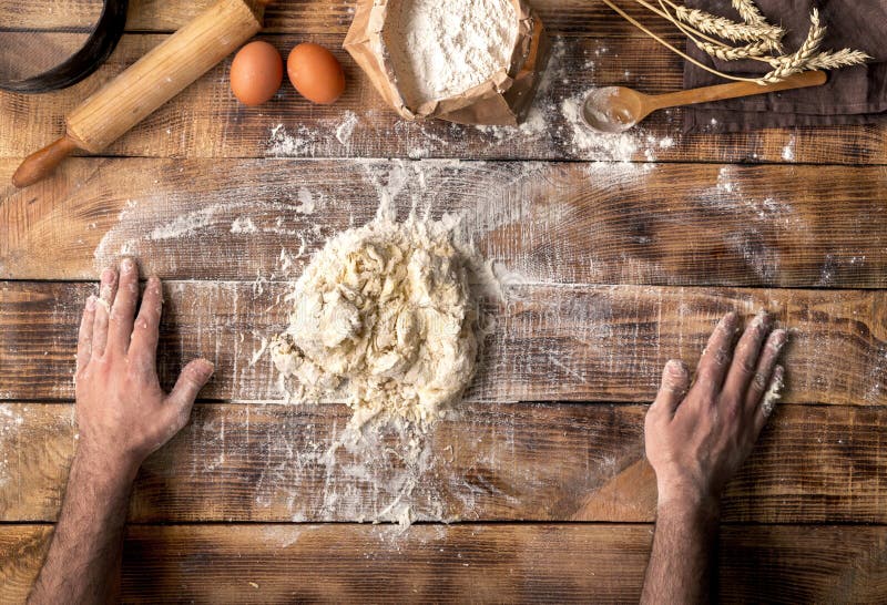 Man Prepares the Dough for Making Bread Stock Photo - Image of dough ...